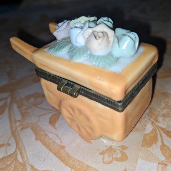 Storage & Organization | Tiny Flower Cart Wheel Barrel Treasure Trinket Hinged Porcelain Box ...
